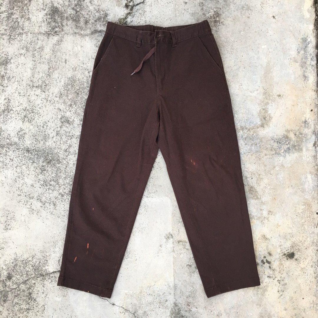 gu japan ankle pant loose unisex earth tone brown, Men's Fashion ...