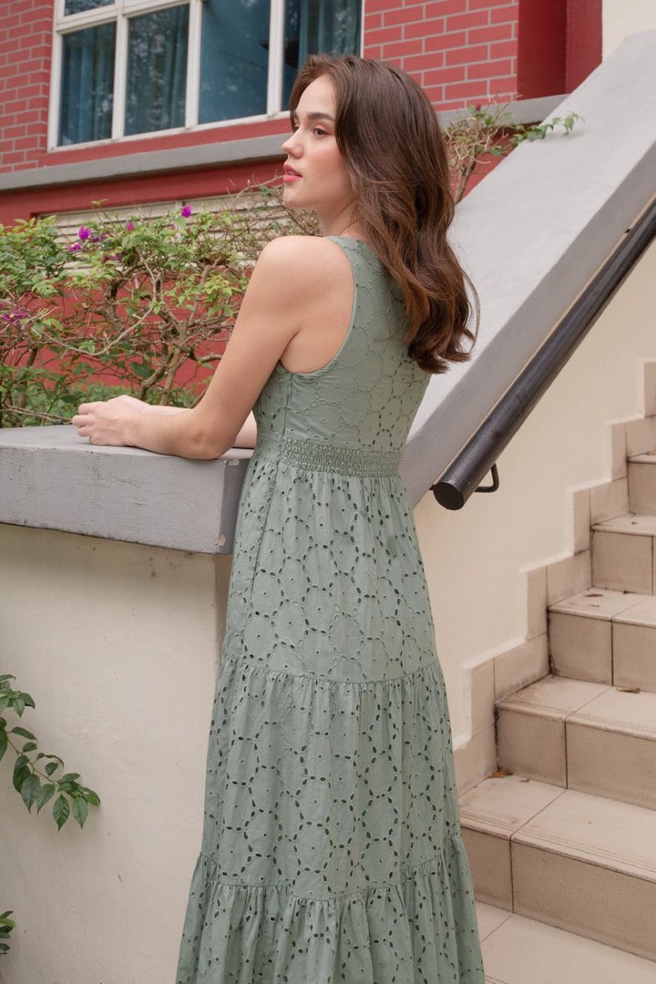 HAZEL EYELET TIER MIDI SAGE from THE WILLOW LABEL, Women's Fashion ...
