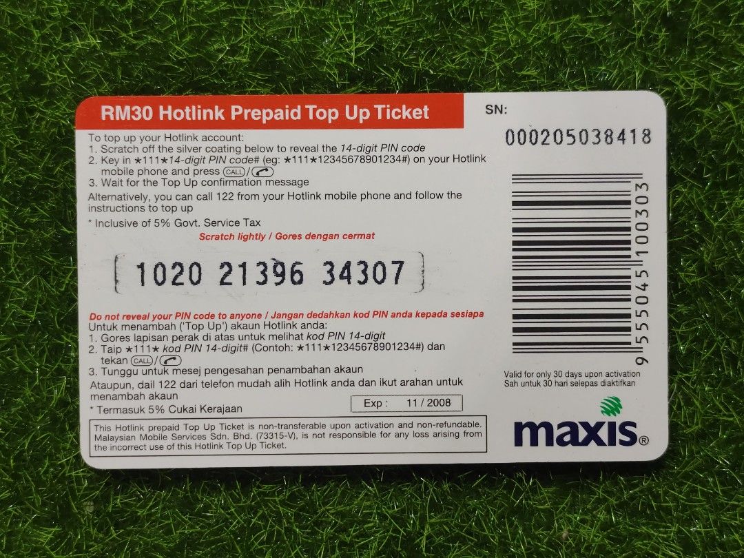 Hotlink RM30 Used Reload Card, Hobbies & Toys, Collectibles ...