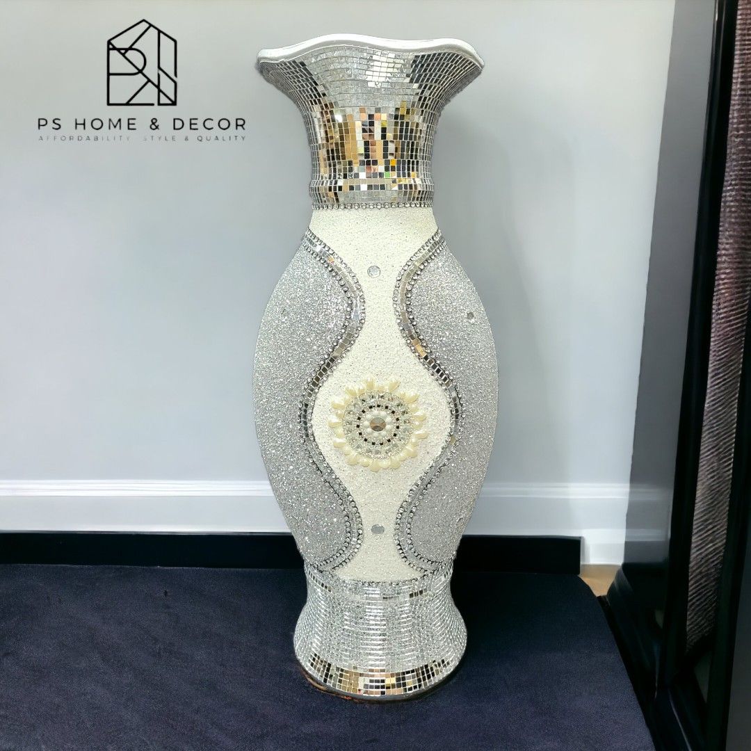 In Stock Ceramic Sparkling Crystal Floor Vase with Pearl Decor ...