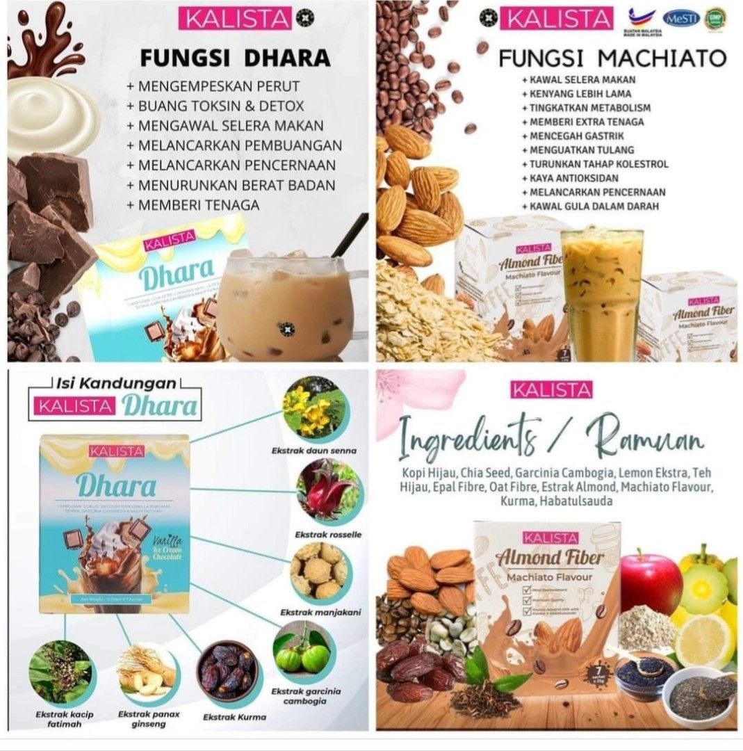 KALISTA Almond Fibre,Burn ice Tea,Dhara n Skinni, Food & Drinks, Other Food & Drinks on Carousell