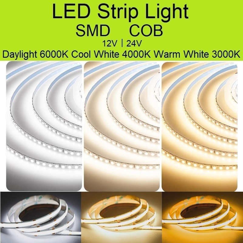 LED Strip Light 2835 5050 SMD COB 12V 24V 120LEDs/m 60LEDs/m Daylight 6000K Cool White 4000K ...