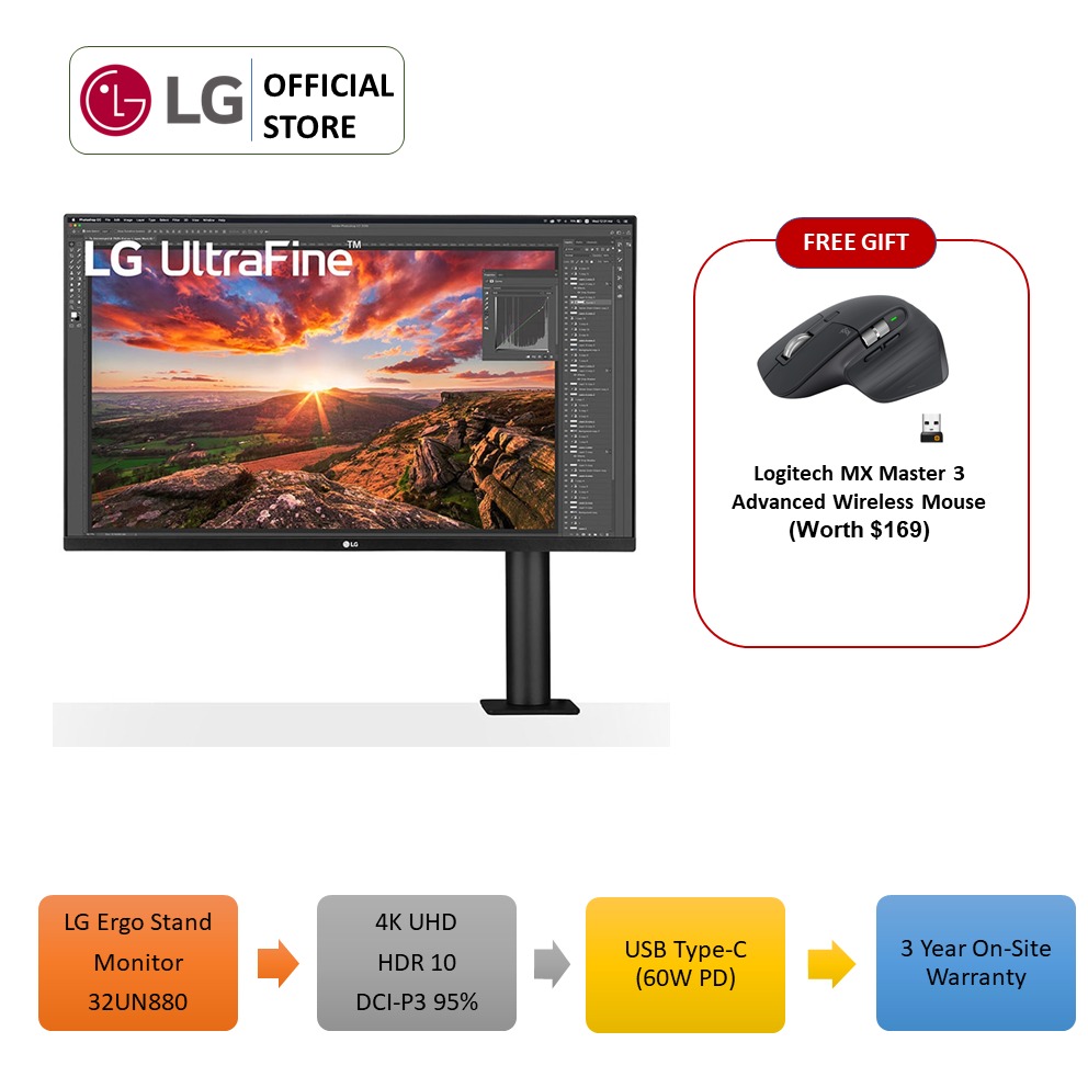 LG 32UN880-B 32" UltraFine Display Ergo UHD 4K IPS Display with HDR 10 ...