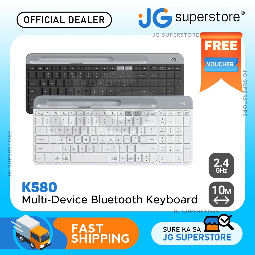 Logitech K580 Slim Multi-Device Bluetooth Wireless Keyboard with 2.4GHz USB Receiver, 10m ...