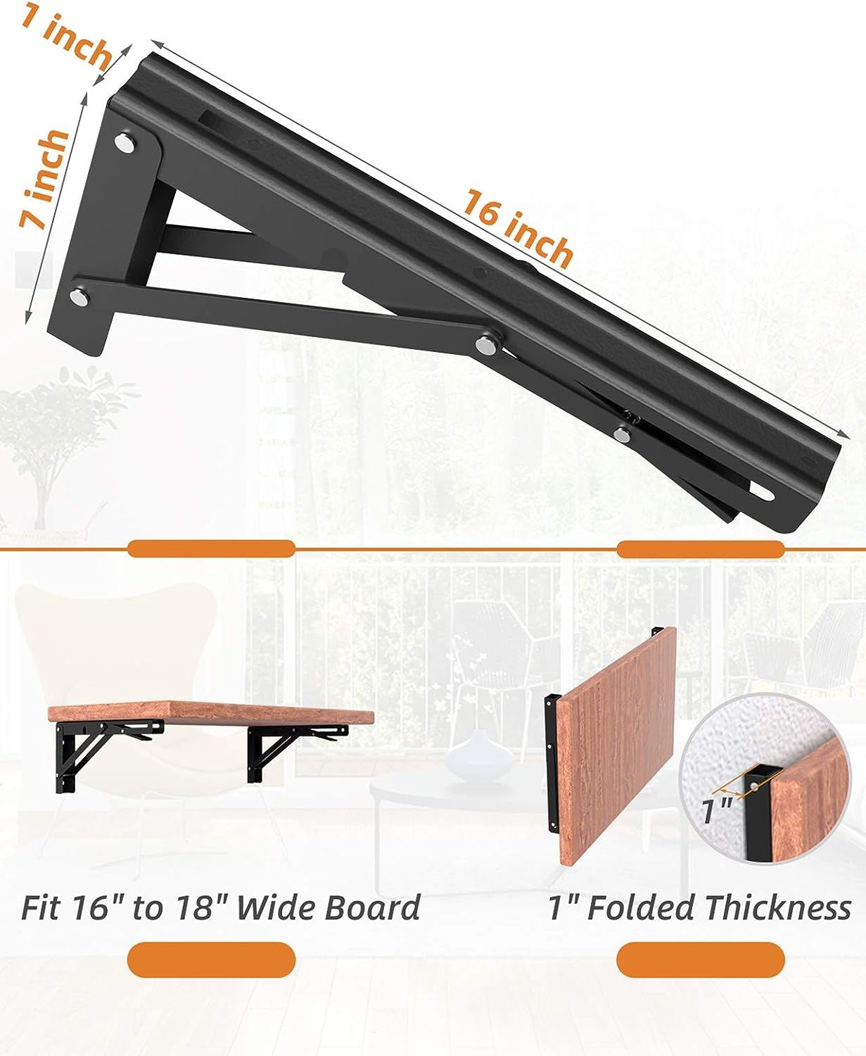 LuckIn 4-Pack Folding Shelf Bracket 16 Inch, Stainless Steel ...
