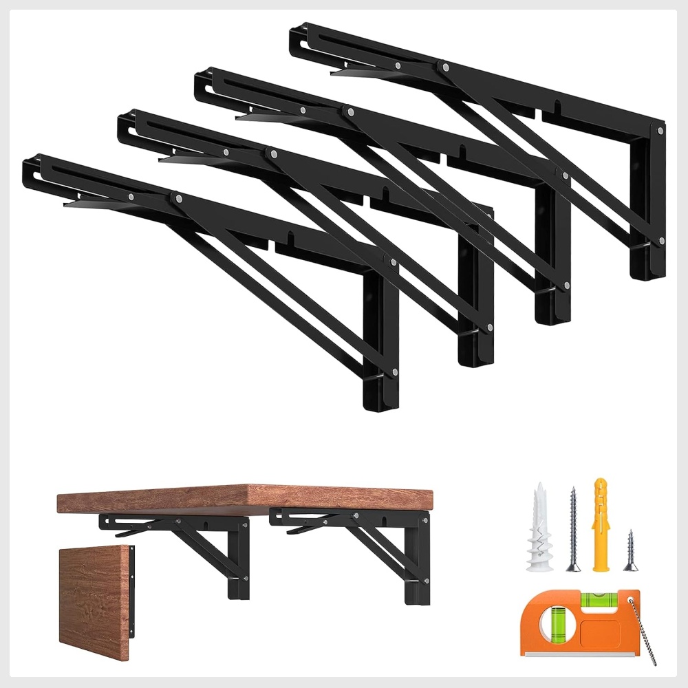 LuckIn 4-Pack Folding Shelf Bracket 16 Inch, Stainless Steel ...