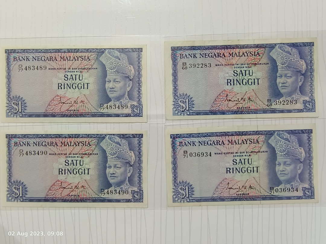 Malaysia Old 1 Ringgit notes x 4 pieces (include a pair of run ...