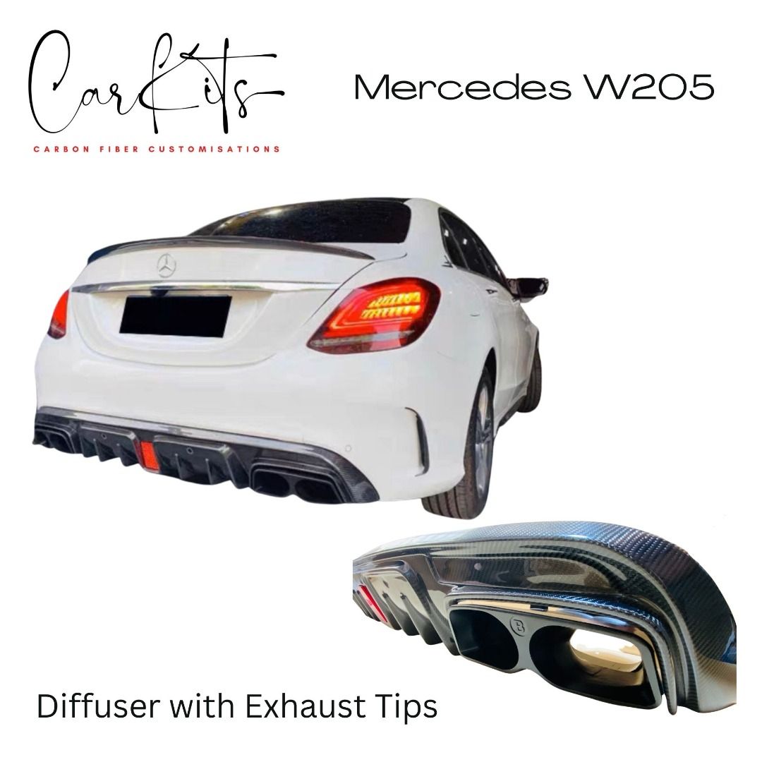 Mercedes Benz W205 AMG Line Diffuser with Exhaust / Carnards / Front ...