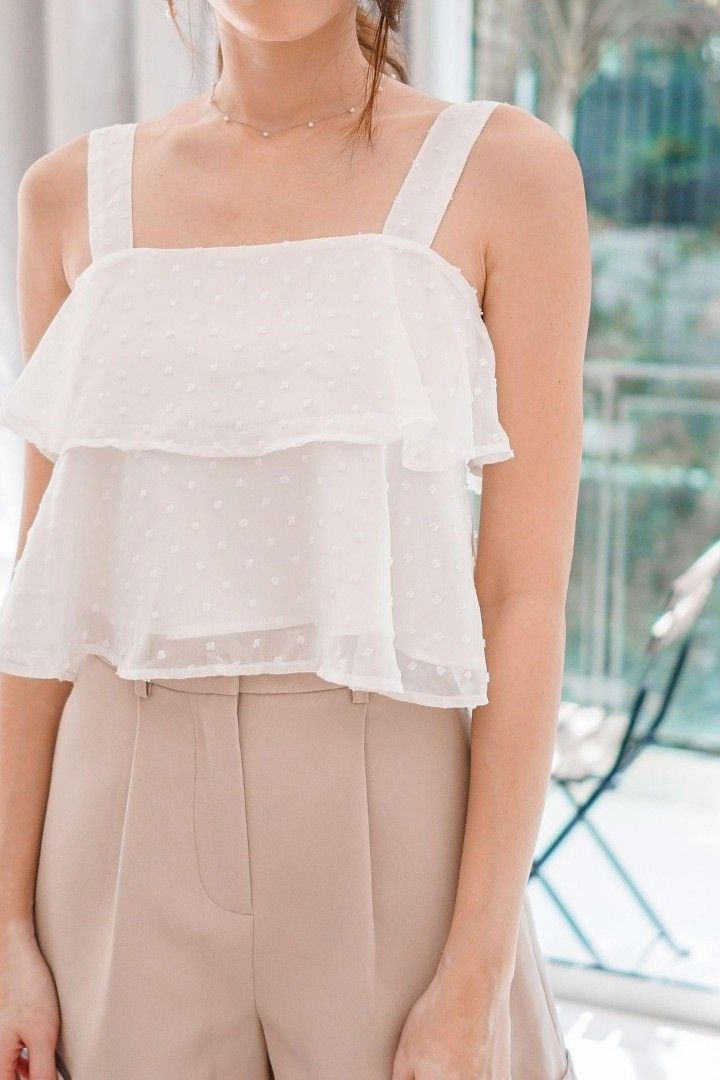 Mikayla Penny Swiss Dot Top in White, Women's Fashion, Tops, Other Tops ...