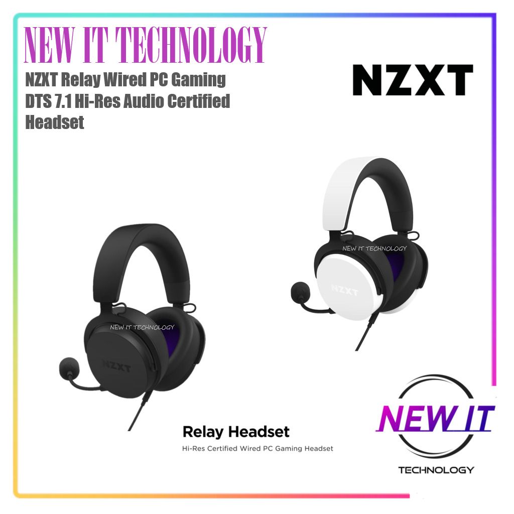 NZXT Relay Wired PC Gaming Headset Hi-Res Certified DTS 7.1 Surround ...