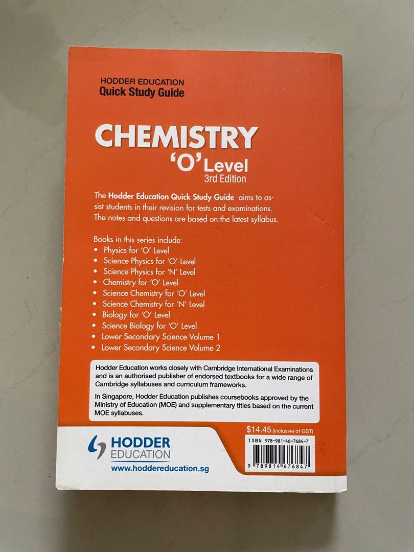 O Level Pure Chemistry Hodder Education Quick Study Guide Book, Hobbies ...