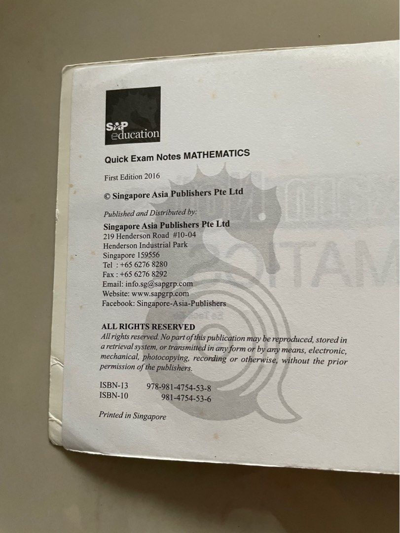 O Level Quick Exam Notes Mathematics EMath by SAP Education Guide Book ...