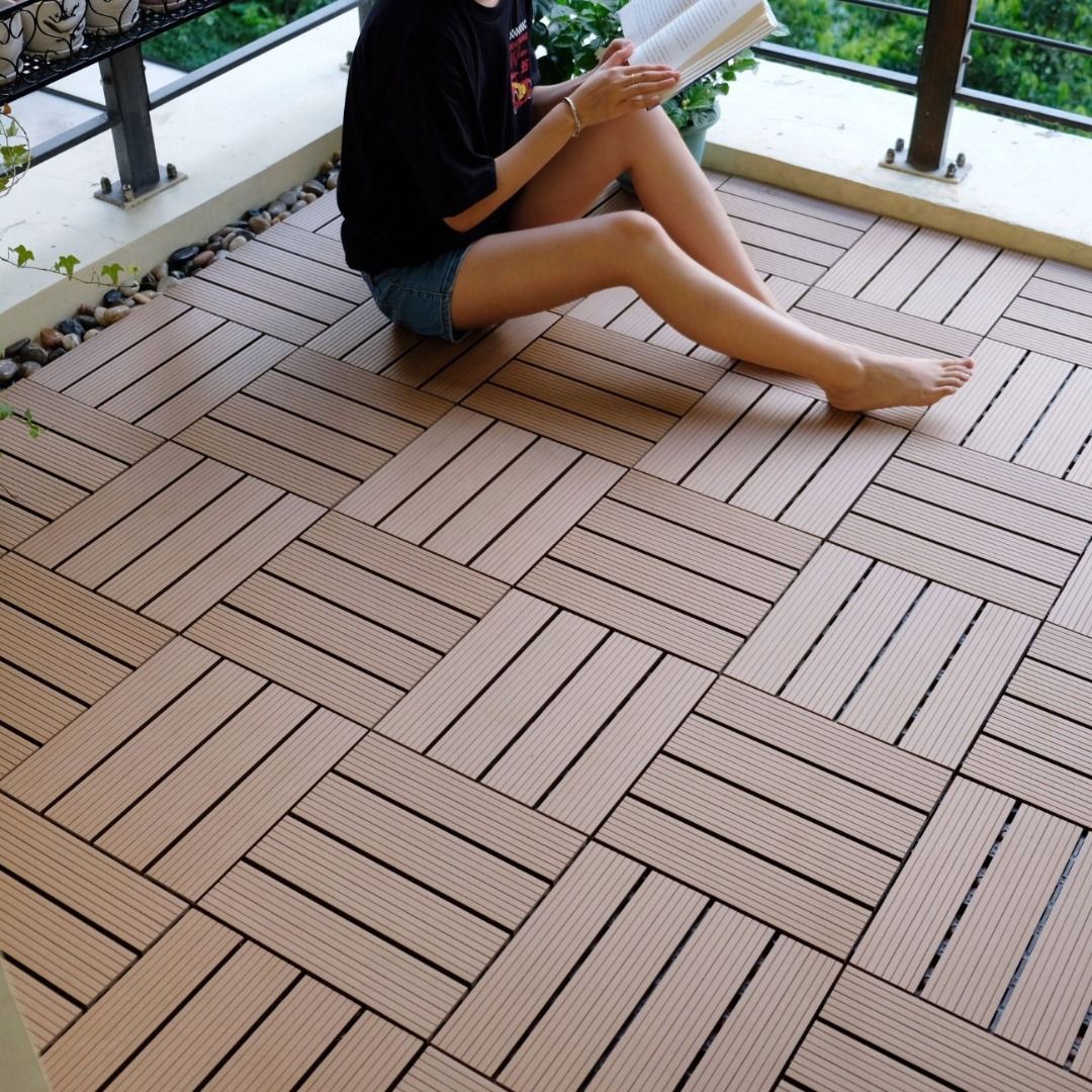 Outdoor Deck Tiles DIY Wood Plastic Composite WPC 30x30cm for Balcony ...