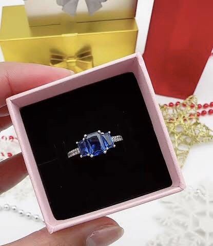 Pandora Blue Rectangular Three Stone Sparkling Ring on Carousell