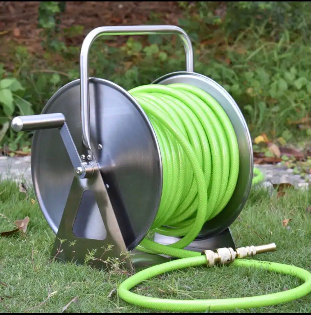 Portable Water Hose Reel Heavy-Duty Stainless Steel, Furniture & Home ...