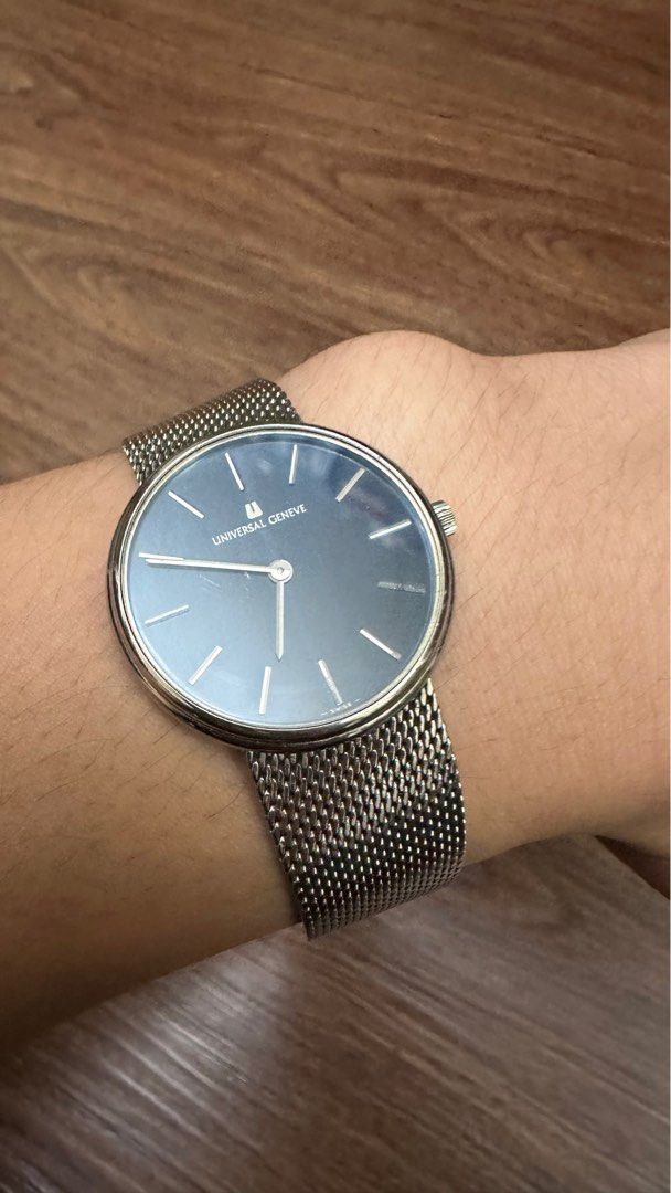 Rare Universal Geneve White Shadow Blue Sunburst Dress Watch, Men's ...