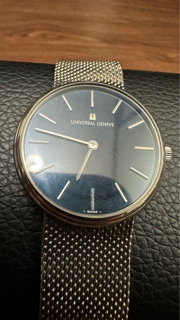 Rare Universal Geneve White Shadow Blue Sunburst Dress Watch, Men's ...