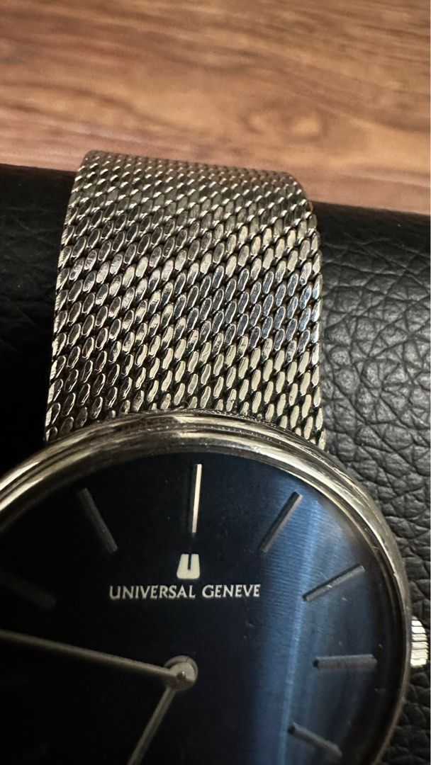 Rare Universal Geneve White Shadow Blue Sunburst Dress Watch, Men's ...