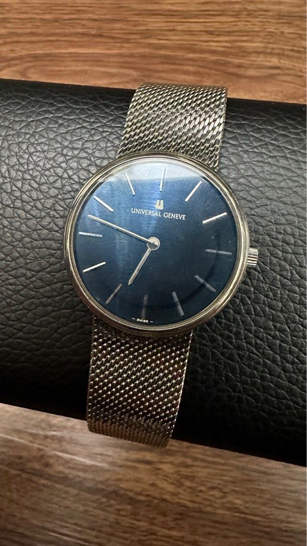Rare Universal Geneve White Shadow Blue Sunburst Dress Watch, Men's ...