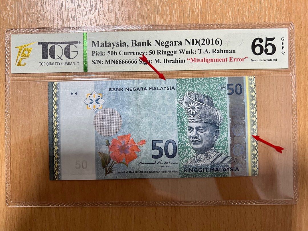 RM50 Ringgit Solid 6 Serial Number with Misalignment Error, Hobbies ...