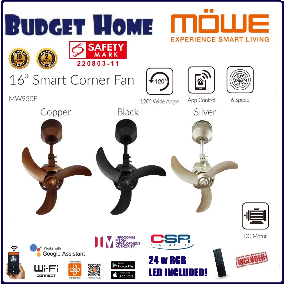 Smart Dc ceiling Fan // Corner fan dc motor Mowe MW930F, Furniture ...