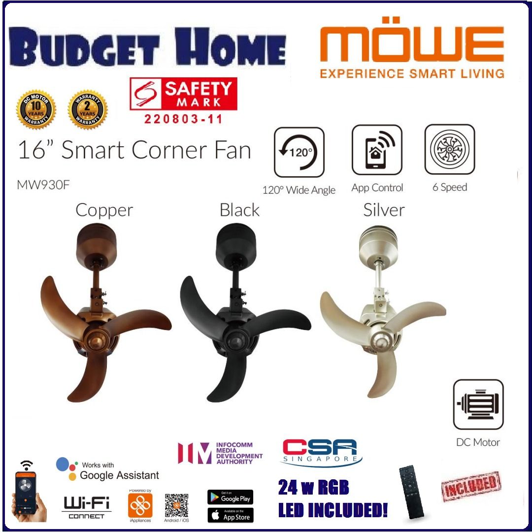 Smart Dc ceiling Fan // Corner fan dc motor Mowe MW930F, Furniture ...