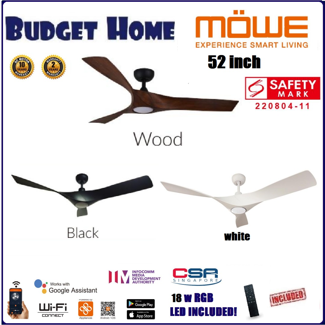 Smart Dc ceiling fan // Mowe Mw520F, Furniture & Home Living, Lighting ...