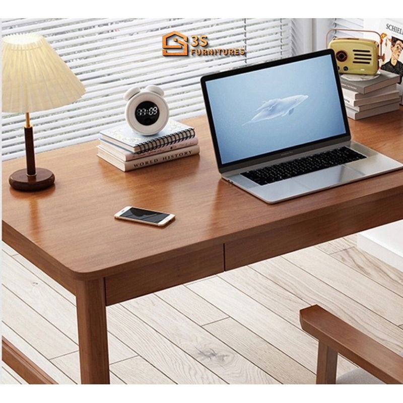 Solid wood desk bookshelf simple modern student corner study desk ...