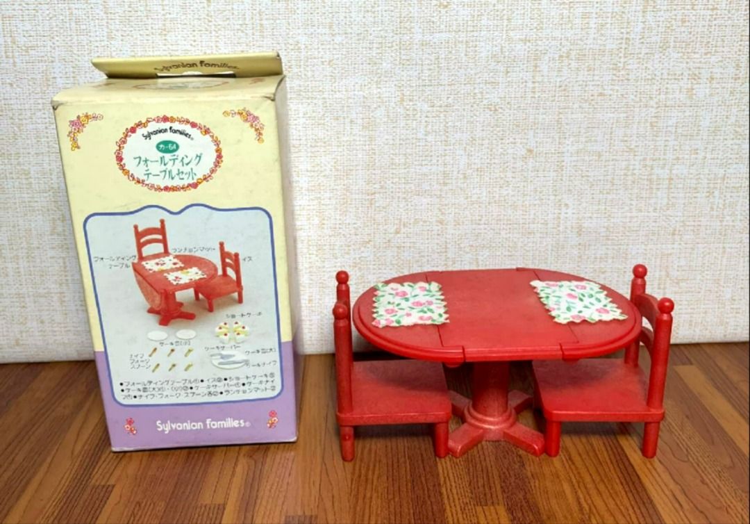 Sylvanian Families Red Dropleaf Table & Chairs Set and Sideboard ...