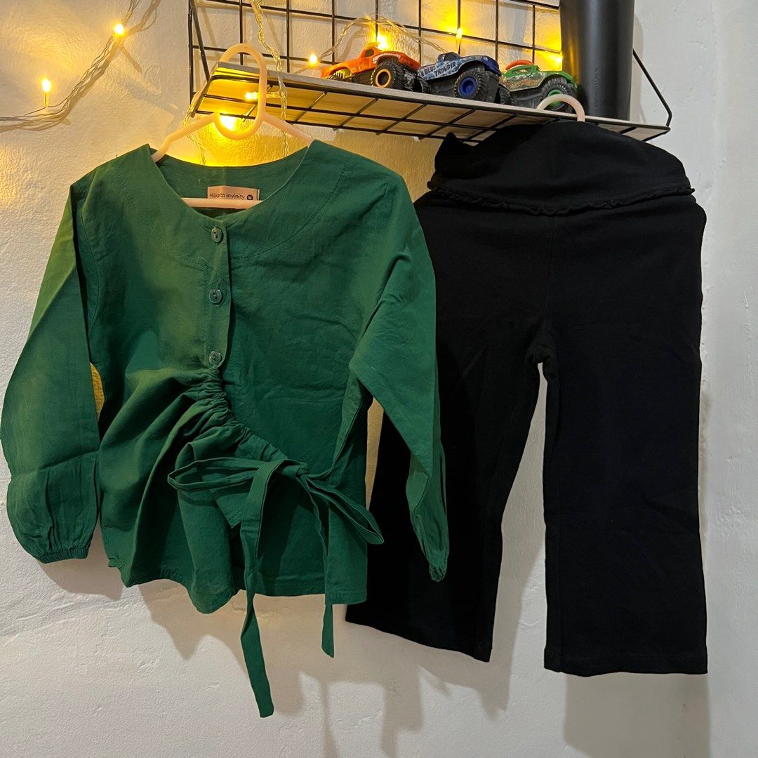 TAKEALL SETELAN Kemeja Hijau botol serut Anak cewe, Bayi & Anak, Baju ...