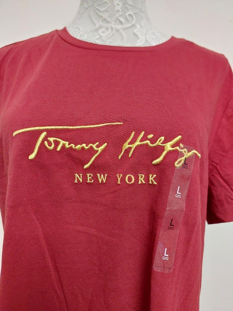 Tommy hilfiger large cursive shirt red on Carousell
