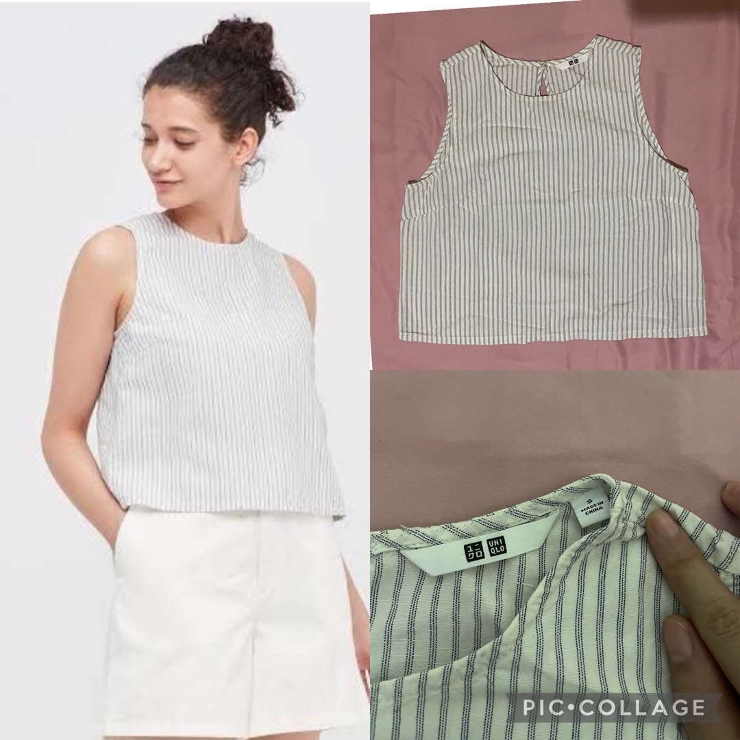 UNIQLO Linen Blend Pinstripe Top, Women's Fashion, Tops, Sleeveless on ...