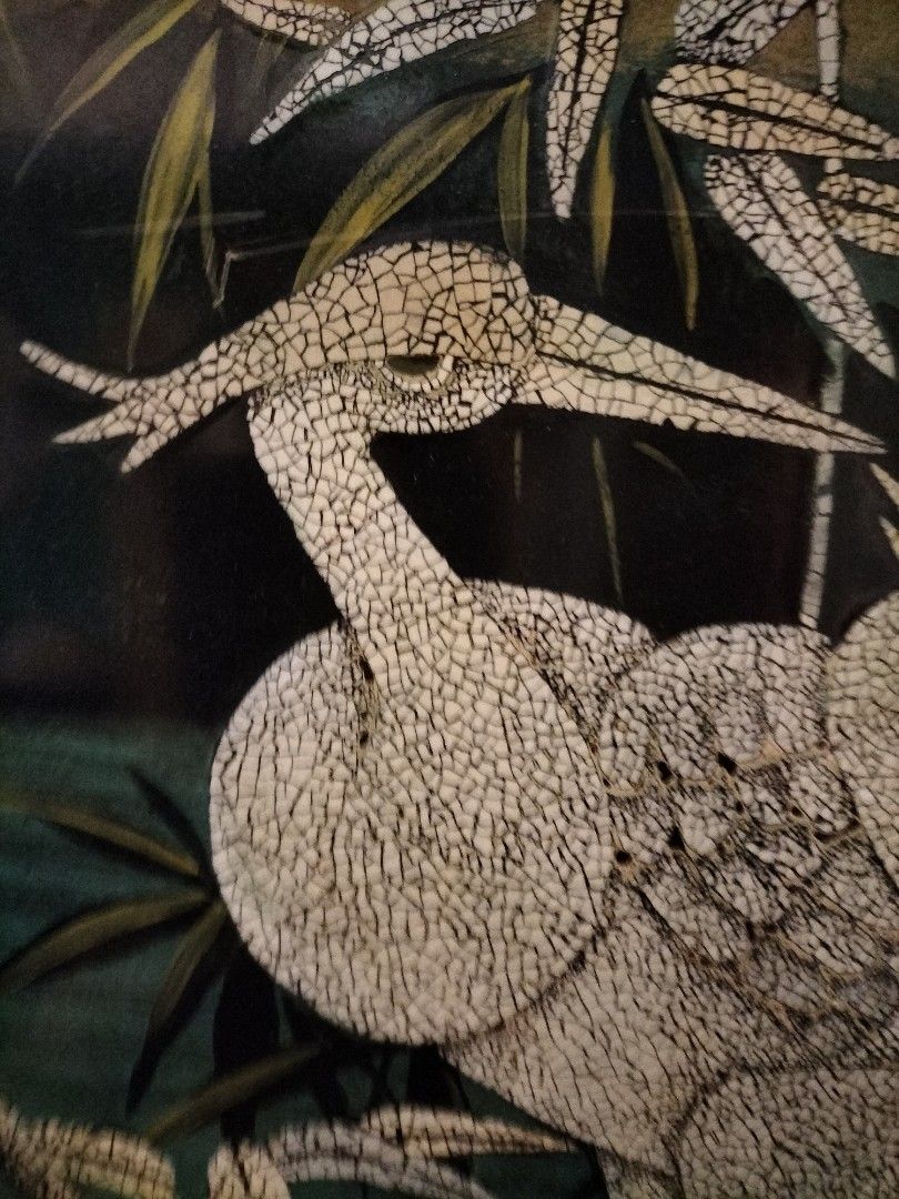 Vintage Eggshell Mosaics Painting of Cranes Under FullmoonFVun220d723 ...