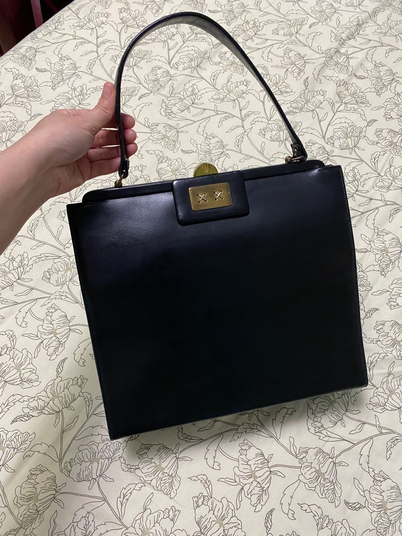 Vintage style black structured bag on Carousell