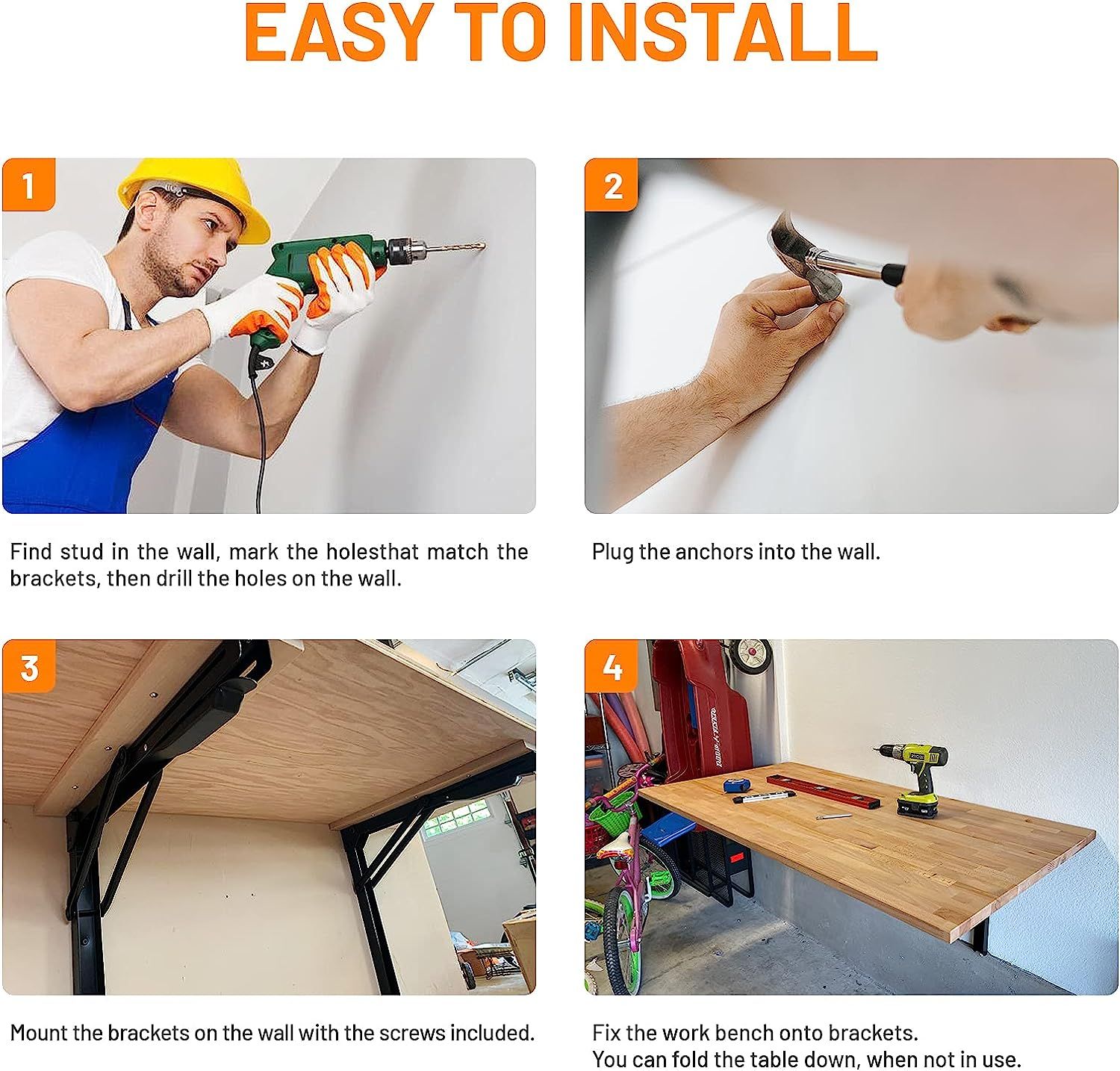 Wallmaster 24inch Folding Shelf Brackets Garage Heavy Duty Steel Max ...