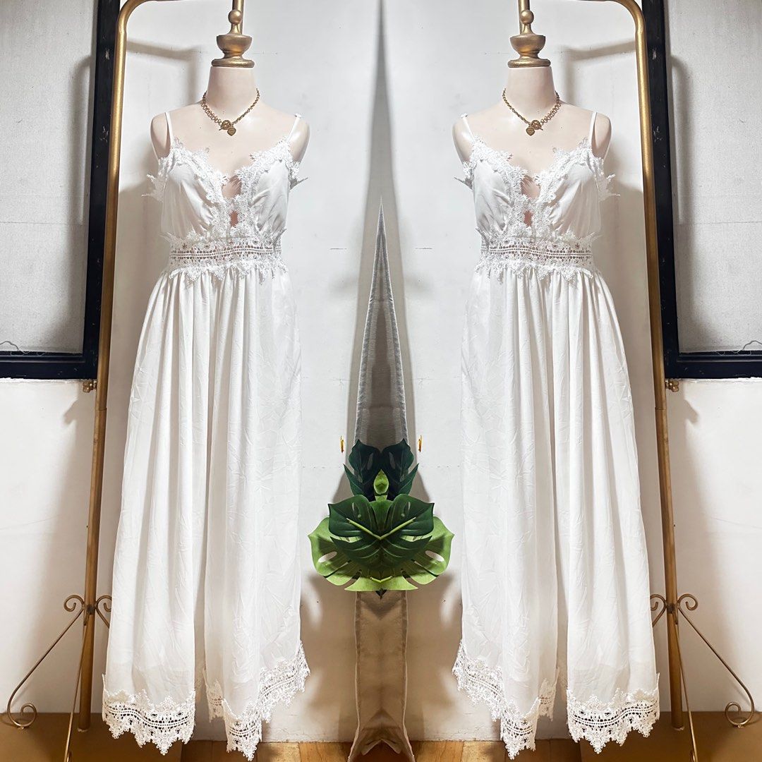 Wedding prenup bridal semi formal white lace jumpsuit, Women's Fashion ...