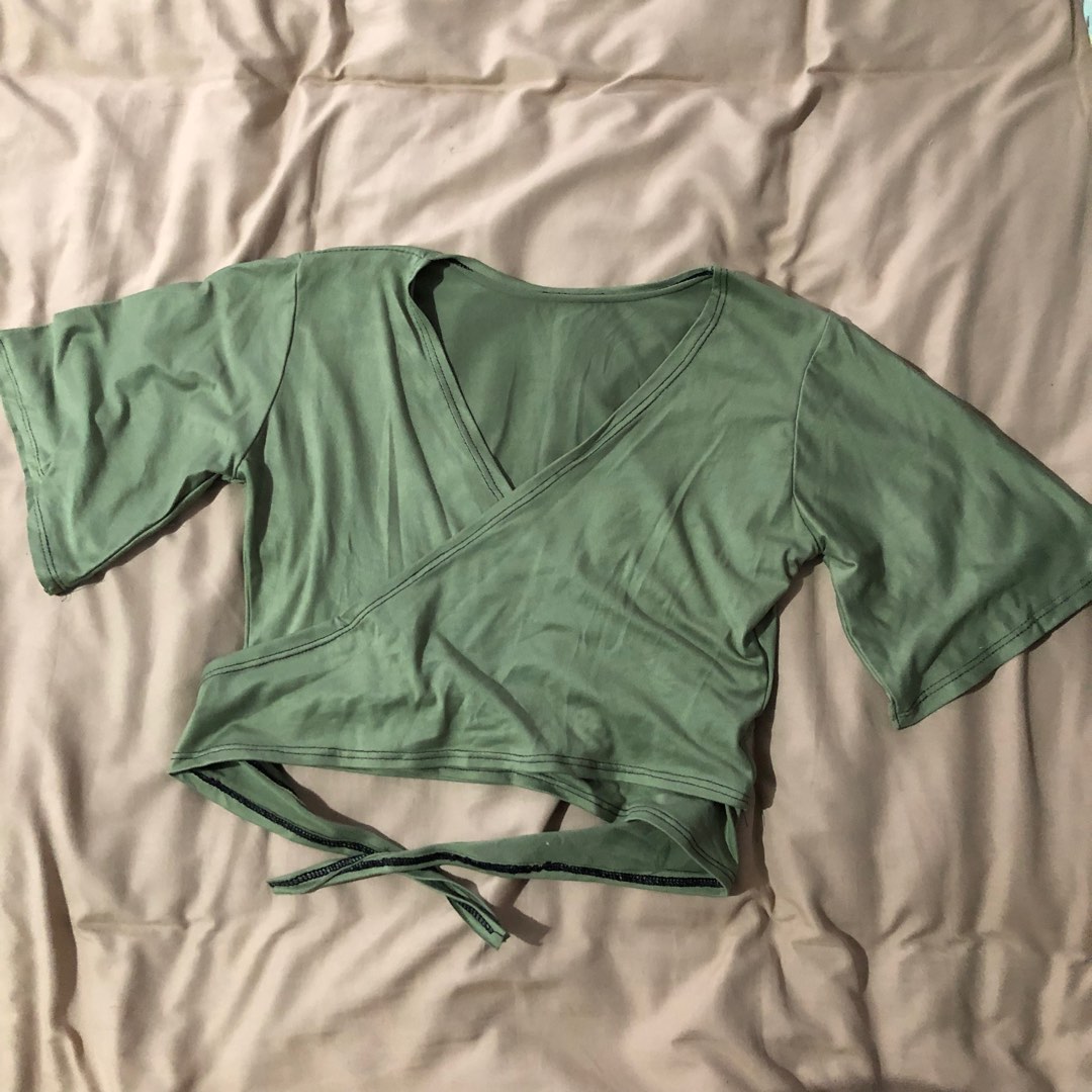 Wrap around crop top, Women's Fashion, Tops, Blouses on Carousell
