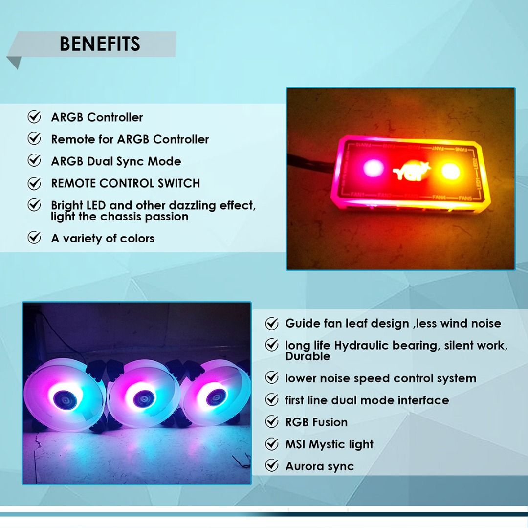 YGT ROMANTIC ARGB FAN 1255, 6-PIN 3-IN-ONE FAN with REMOTE CONTROLLER ...