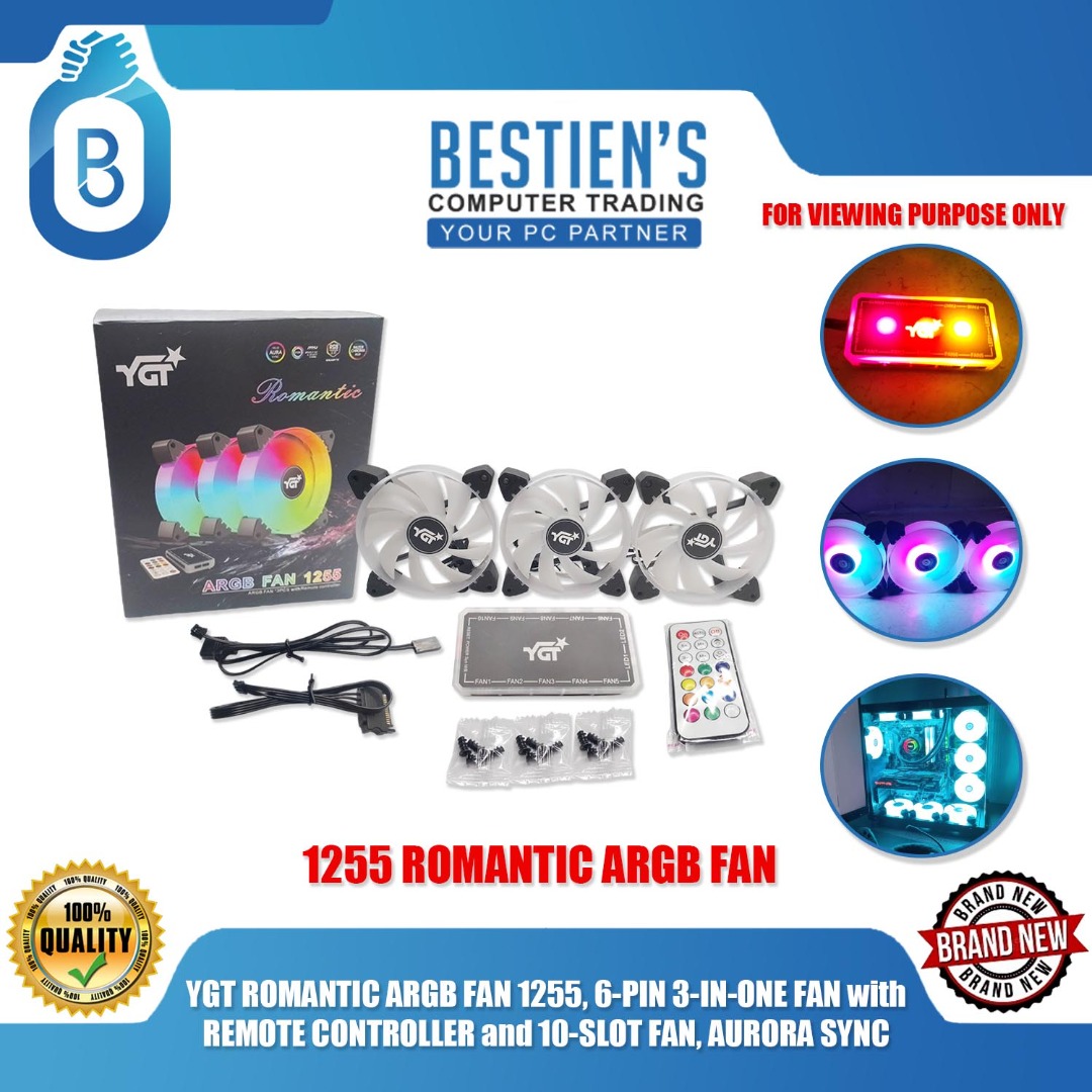 YGT ROMANTIC ARGB FAN 1255, 6-PIN 3-IN-ONE FAN with REMOTE CONTROLLER ...