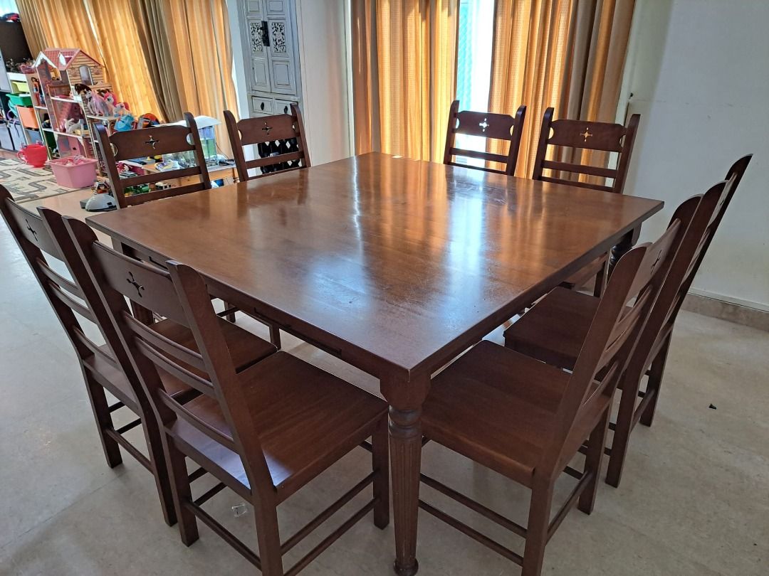 8 Seater Square Dining Table with 8 Chairs (Square Table + Chairs ...