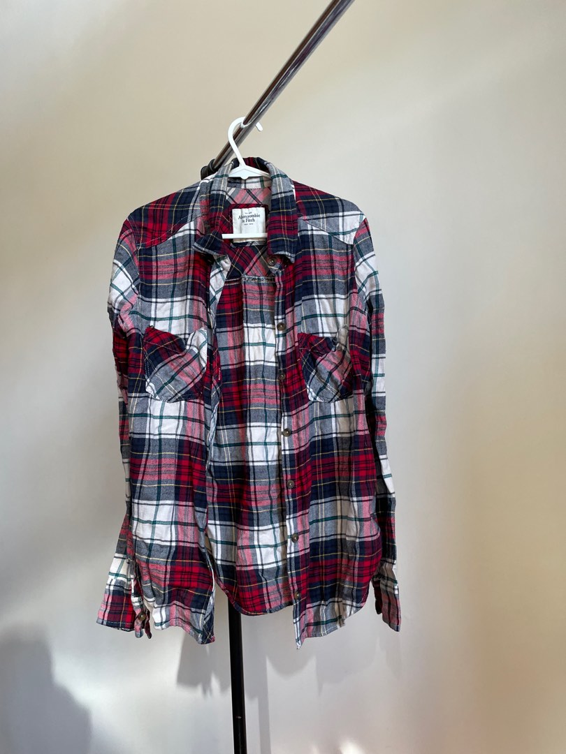 Abercrombie & Fitch Red Plaid Polo, Women's Fashion, Tops, Longsleeves ...