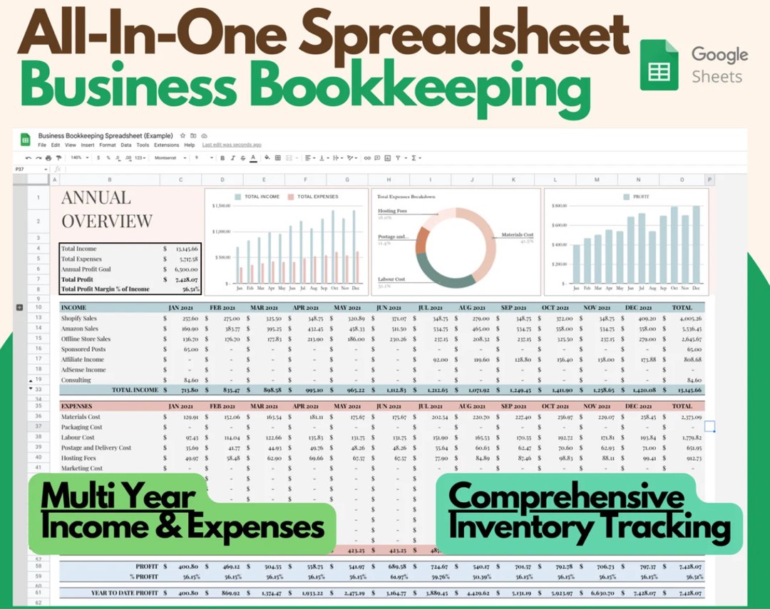 All-in-one Business Bookkeeping Spreadsheet Planner, Hobbies & Toys ...