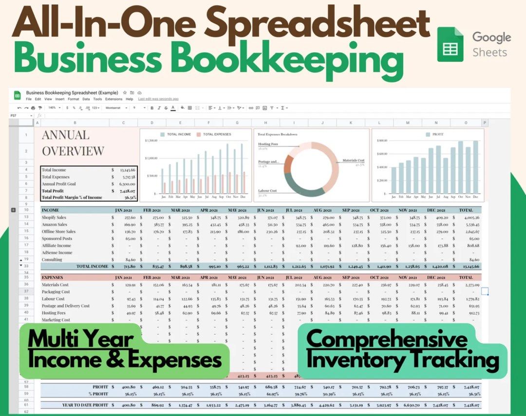 All-in-one Business Bookkeeping Spreadsheet Planner, Hobbies & Toys ...
