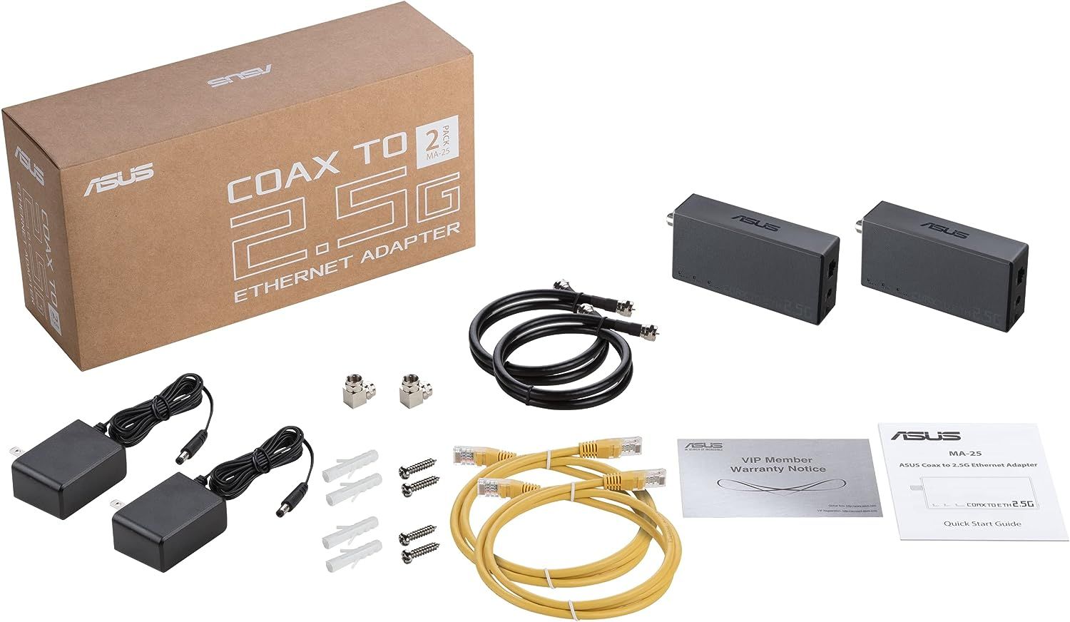 ASUS 2.5Gbps Ethernet Over Coax Adapter Starter Kit (MA-25 2 Pack ...
