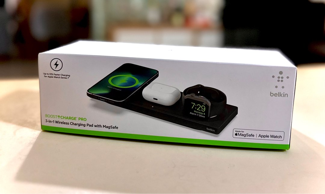 Belkin BOOST CHARGE PRO 3-IN-1 Wireless Charging Pad with MagSafe ...