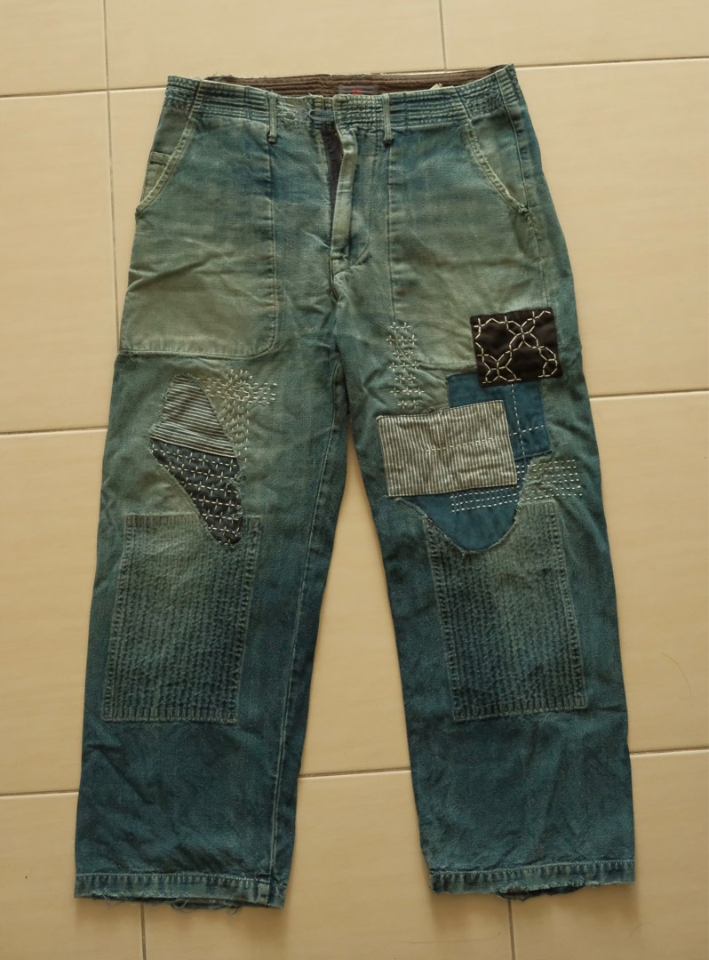 Boro works Japan blue jeans, Men's Fashion, Bottoms, Jeans on Carousell