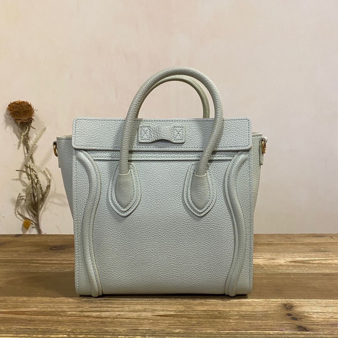 Celine nano luggage tote in drummed leather avocado green on Carousell