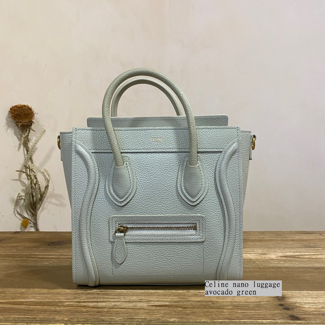 Celine nano luggage tote in drummed leather avocado green on Carousell