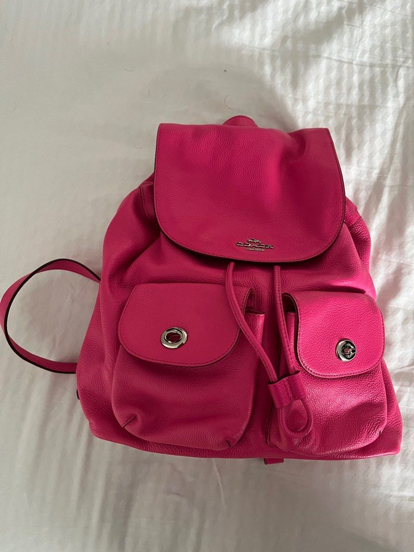 Coach Fuchsia Leather Backpack, Women's Fashion, Bags & Wallets ...