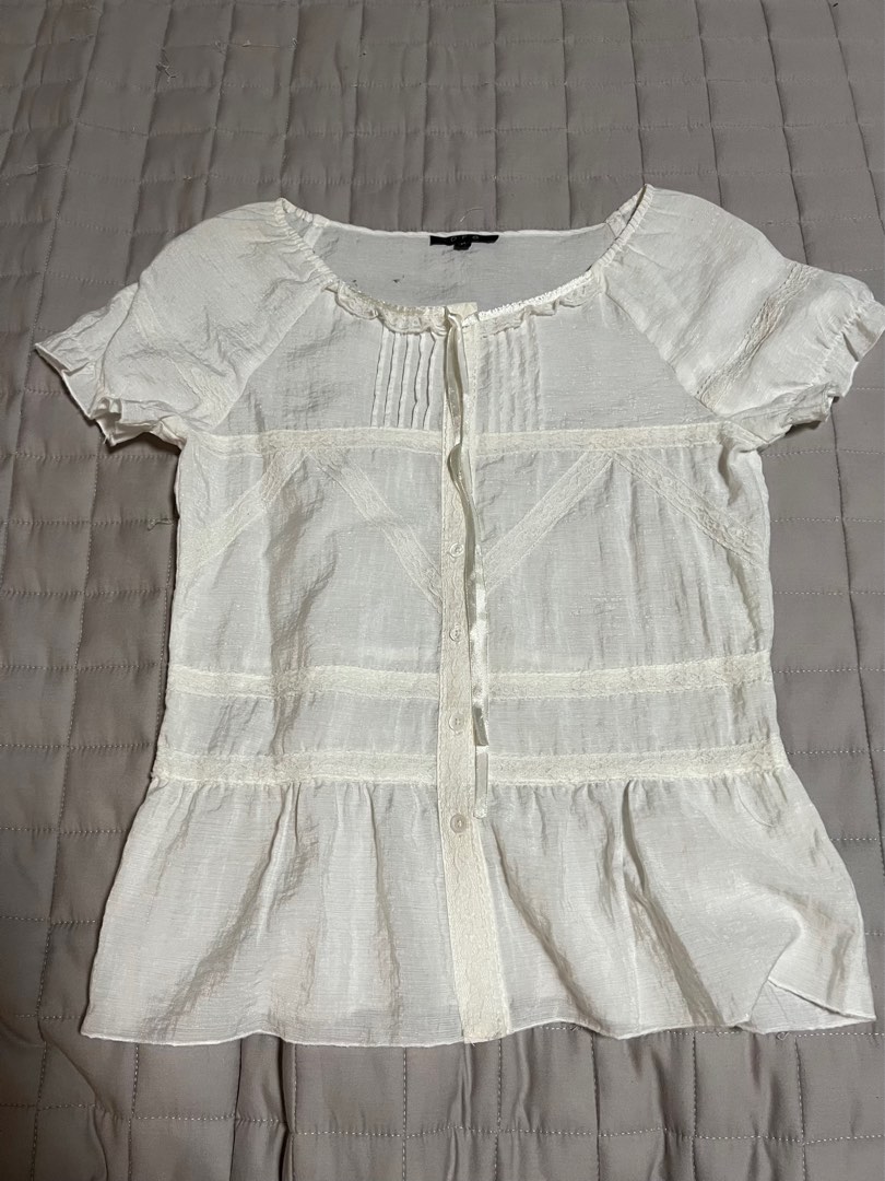 coquette cottage core dainty milkmaid top, Women's Fashion, Tops ...